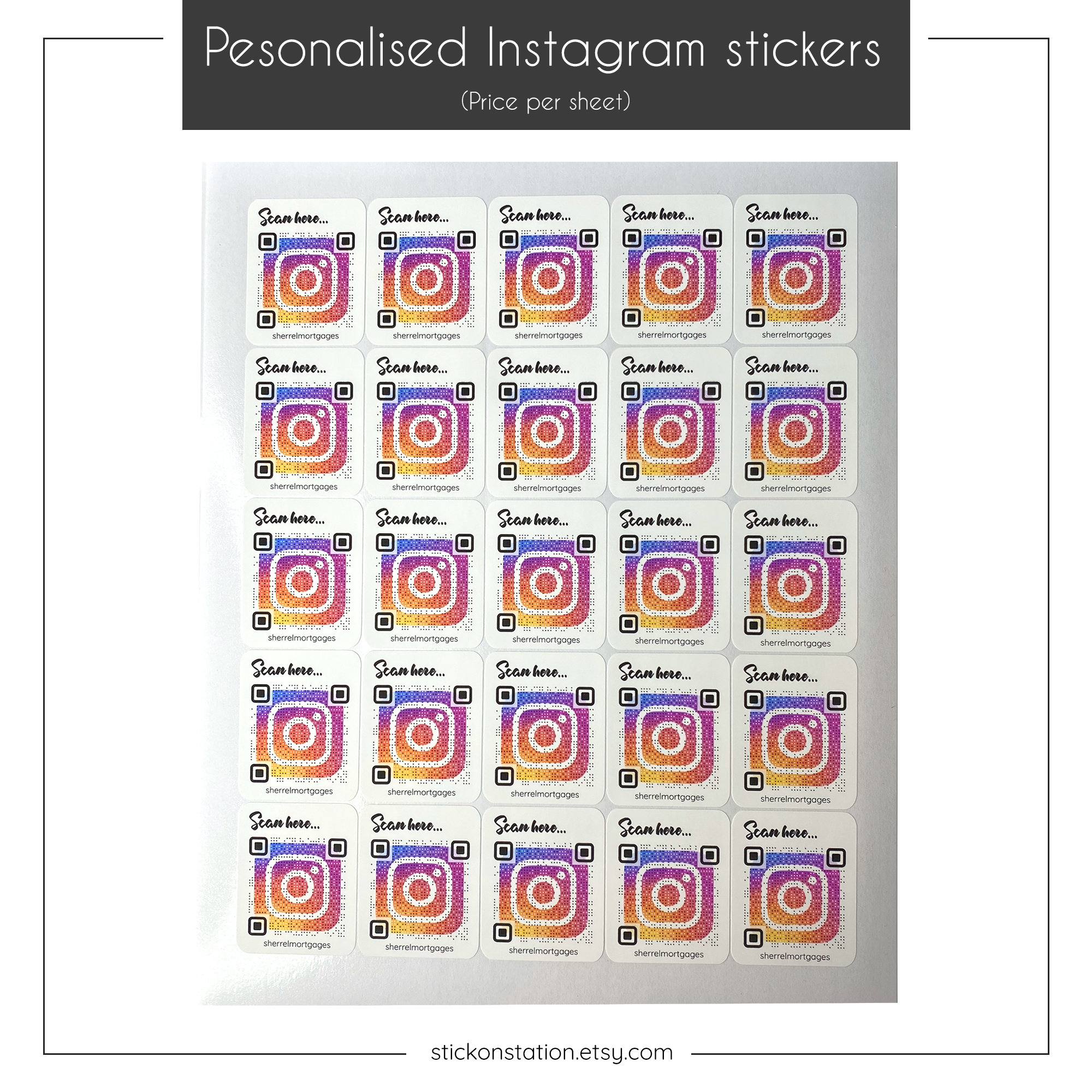 Personalised Instagram QR Code Sticker Sheets IG Custom - Etsy