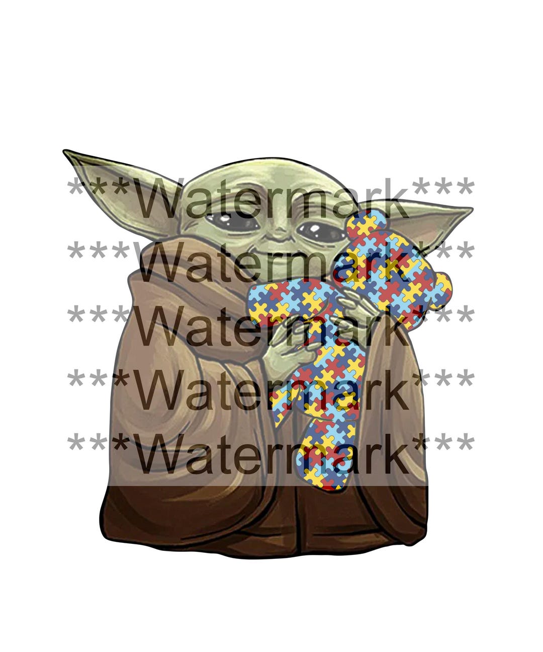 Baby Yoda Hugging Autism Bear PNG | Puzzle Piece Teddy Clipart ...