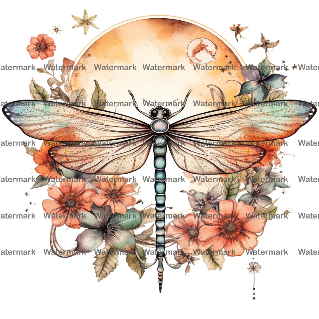 Boho Dragonfly Floral PNG, Dragonfly Hippie Sublimation Design, Boho ...