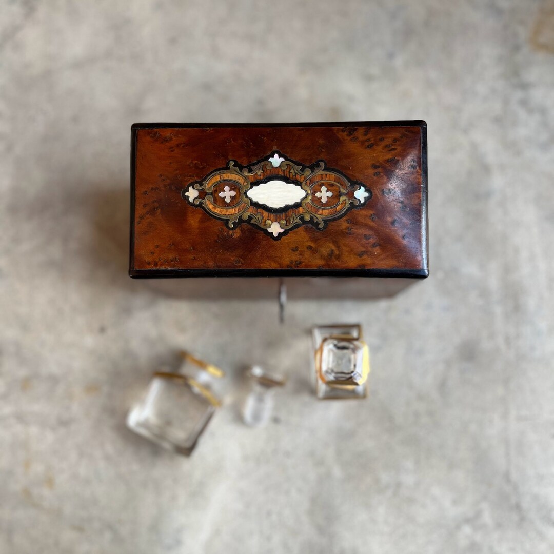 19th C. Walnut Burl Music Box + Perfume Case | Antique Victorian Box - Etsy