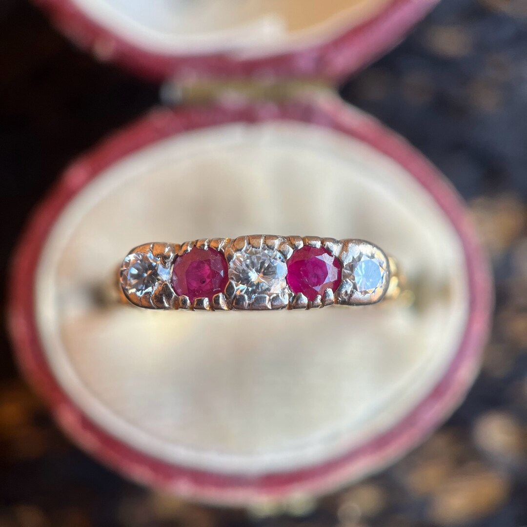 Early 20th C. 14k Gold Ruby Diamond Ring Antique Victorian Edwardian ...