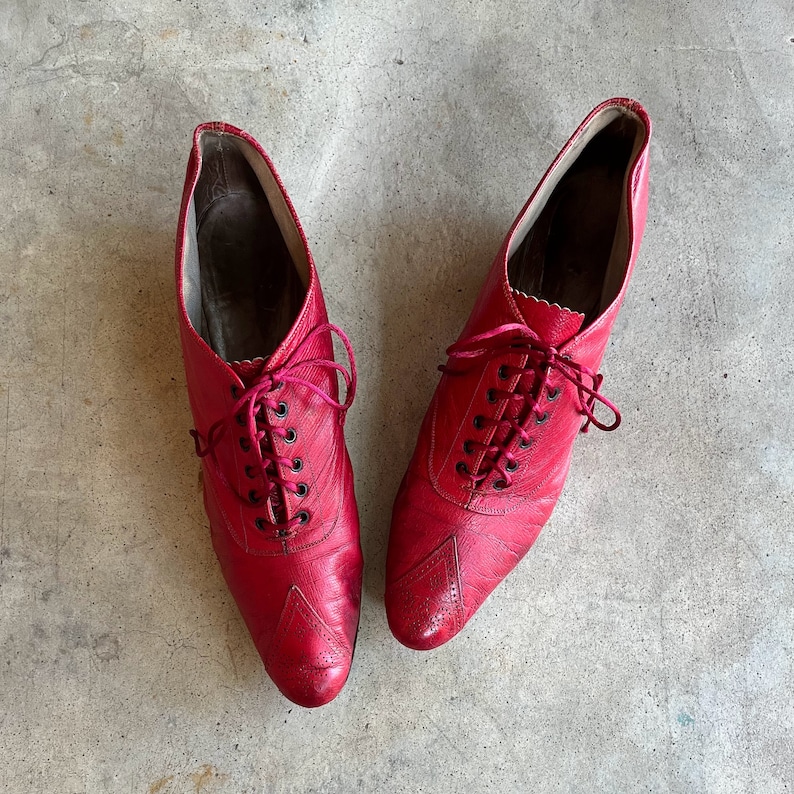C. 1890s Red Leather Oxfords Antique Shoes Victorian - Etsy