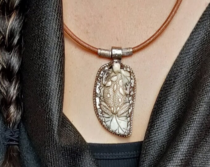 Tibetan Carved Toad Bone Amulet Necklace Ethnic Shaman Boho - Etsy