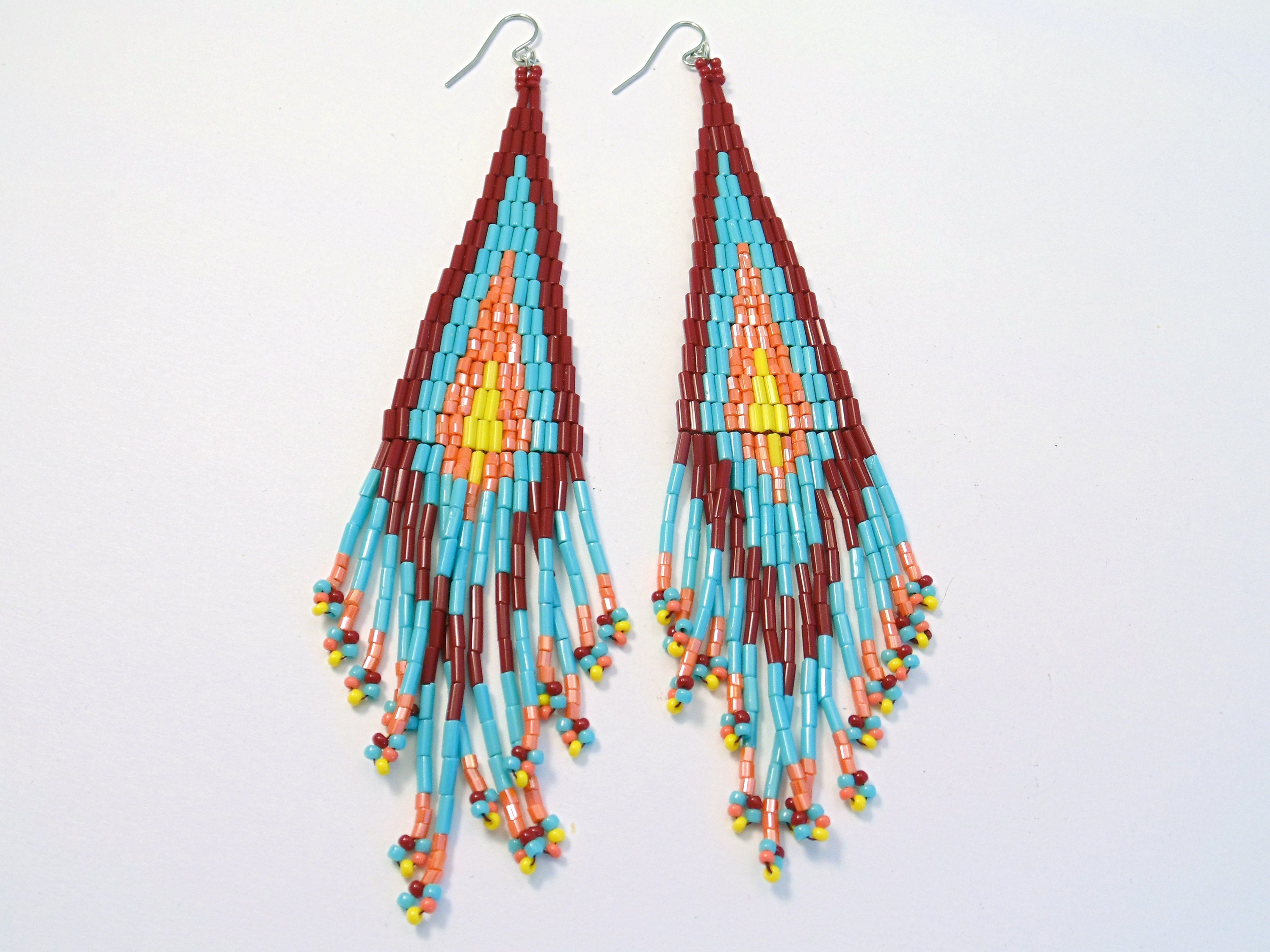 Native Tribal Beaded Peruvian Earrings Boho Ethnic Dangle | Etsy