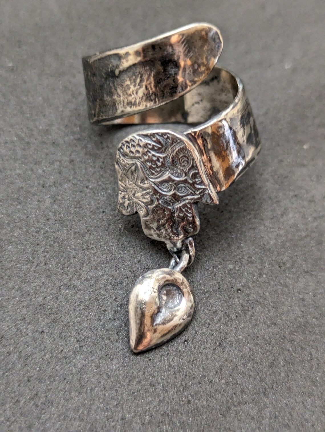 Sterling Silver Chamsa / Fatima Protection Amulet Ring Adjustable Sizes ...