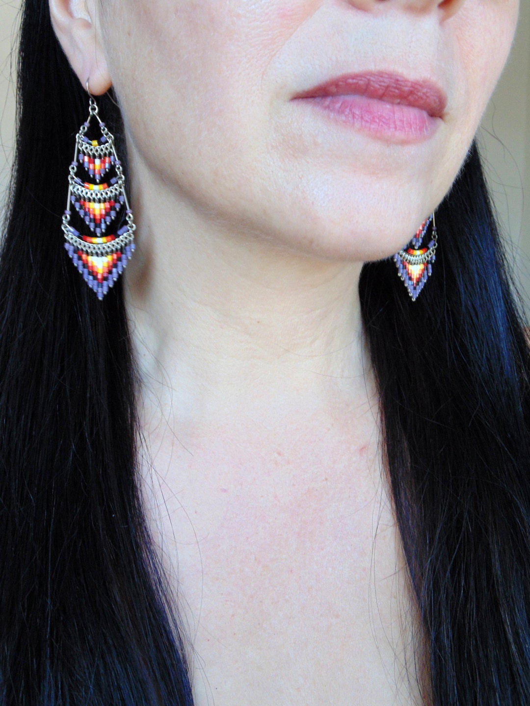 Native Tribal Beaded Peruvian Earrings - Boho Ethnic Dangle Earrings - Etsy