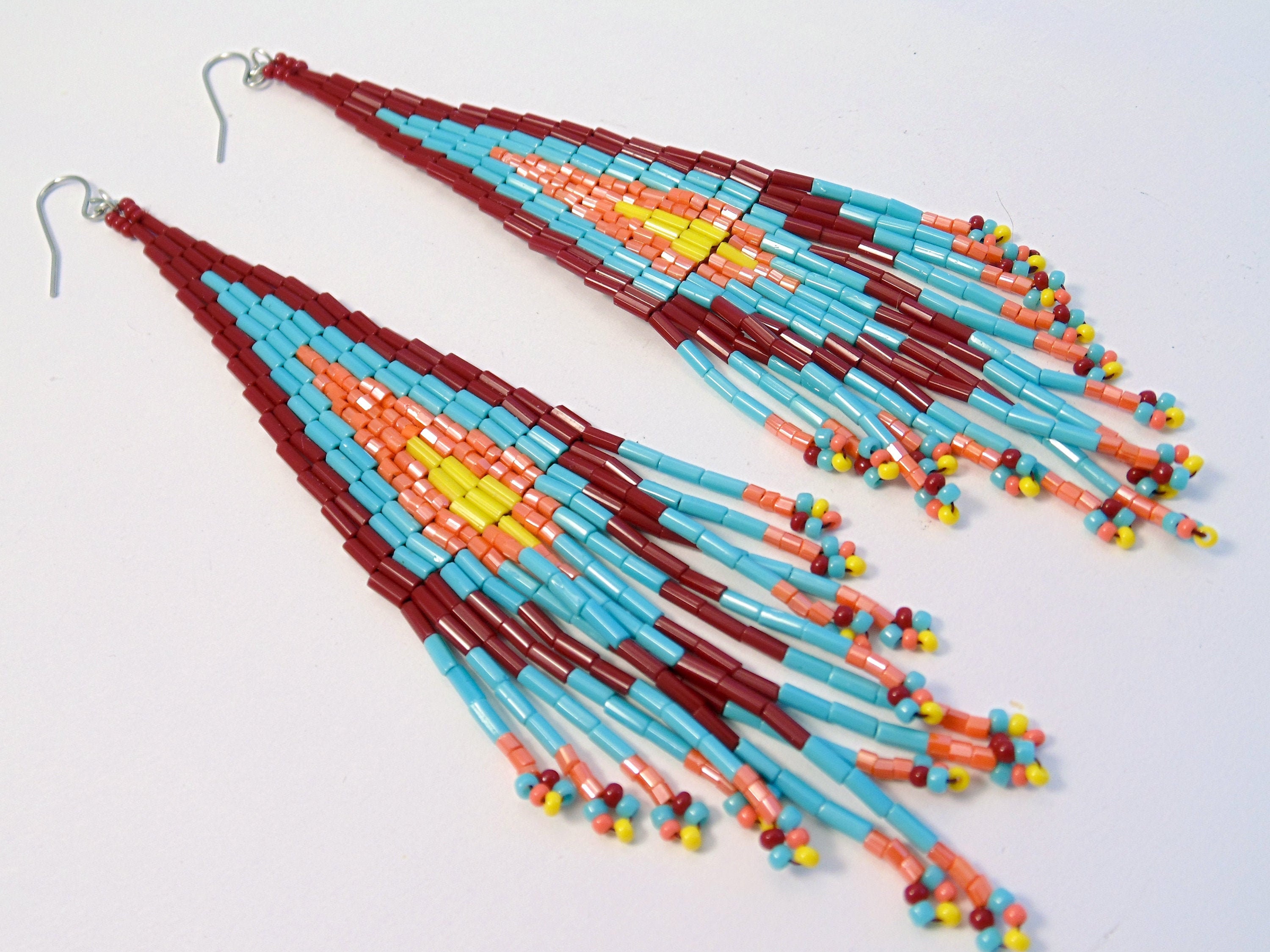 Native Tribal Beaded Peruvian Earrings Boho Ethnic Dangle | Etsy