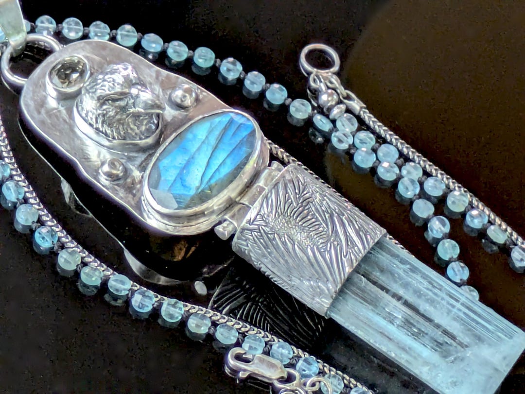 ONE OF A KIND Sand Cast Hawk Totem Pendant With a Huge Aquamarine ...