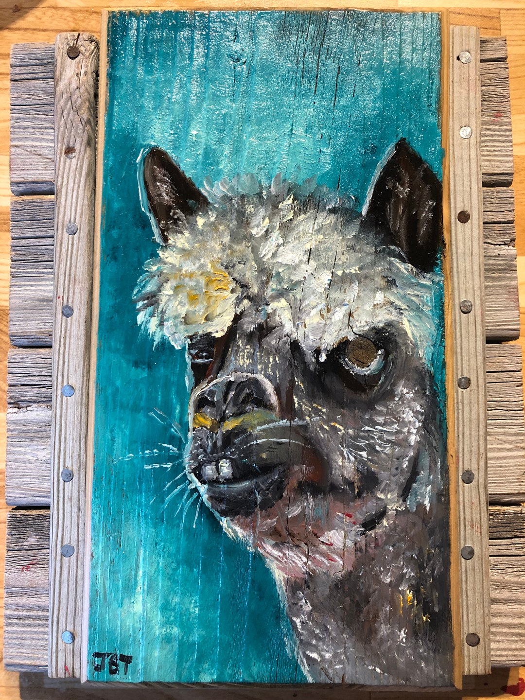 Unique Llama Oil Paint on Repurposed Barn Wood, Beautiful Art Work ...