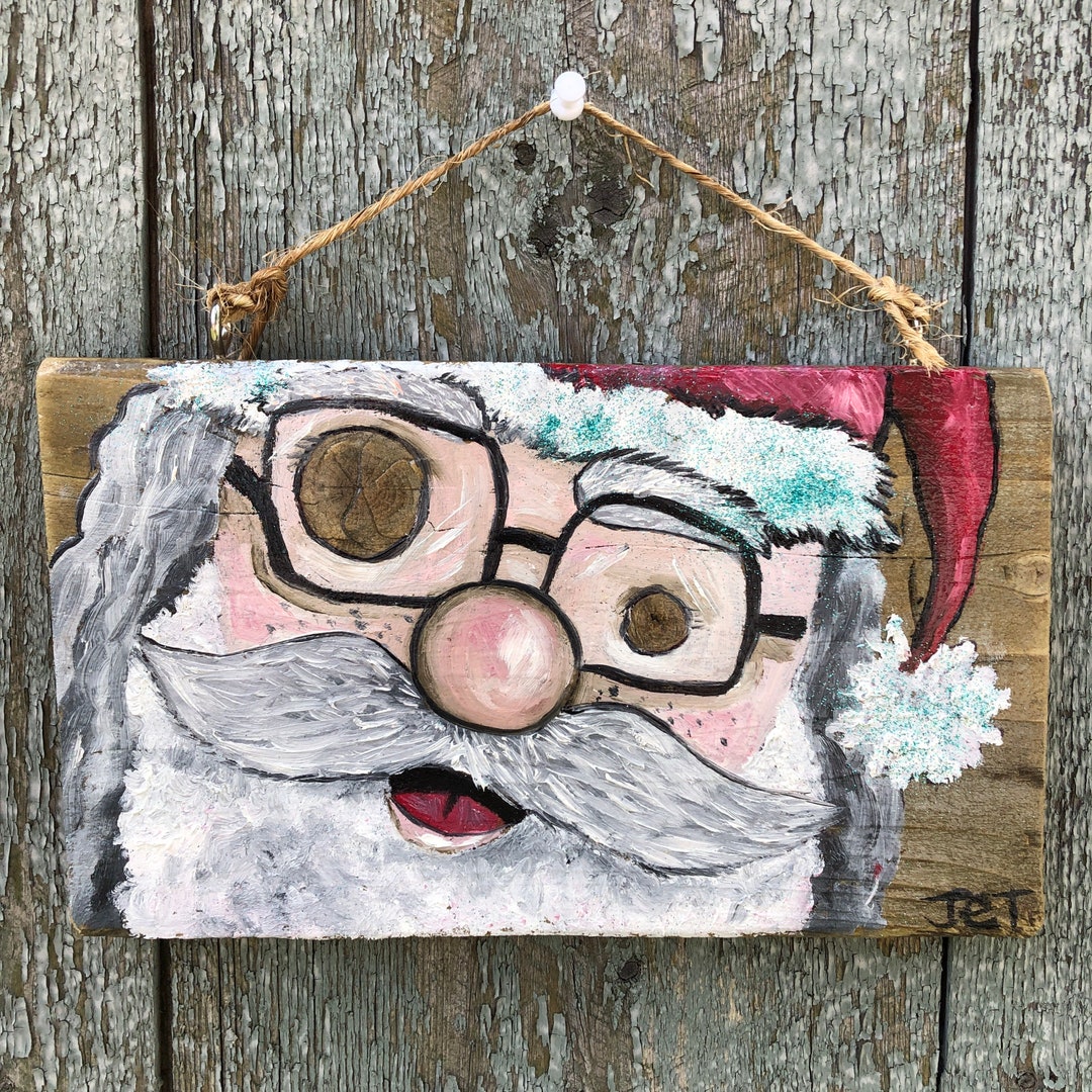 Colourful and Detailed Oil Painted Santa, Repurposed Barn Wood Canvas ...