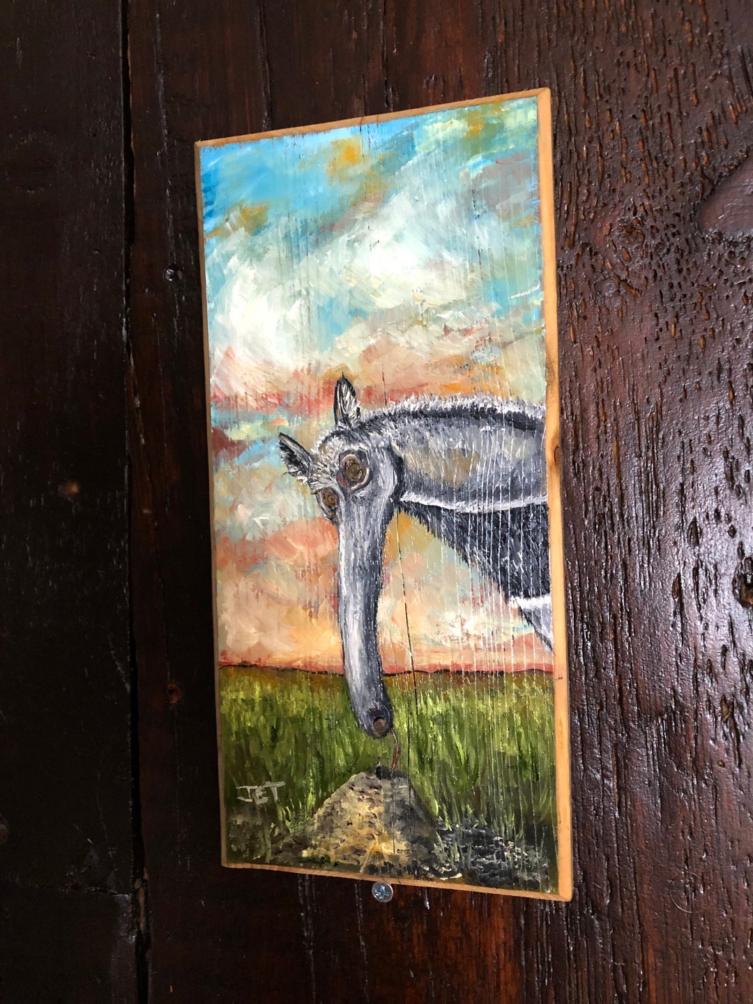 Ant Eater Oil Painting on Reclaimed Barn Wood: Farmhouse Decor - Etsy