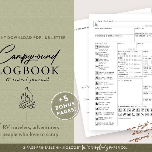 Printable Campground Journal Camping Log Camping Journal - Etsy