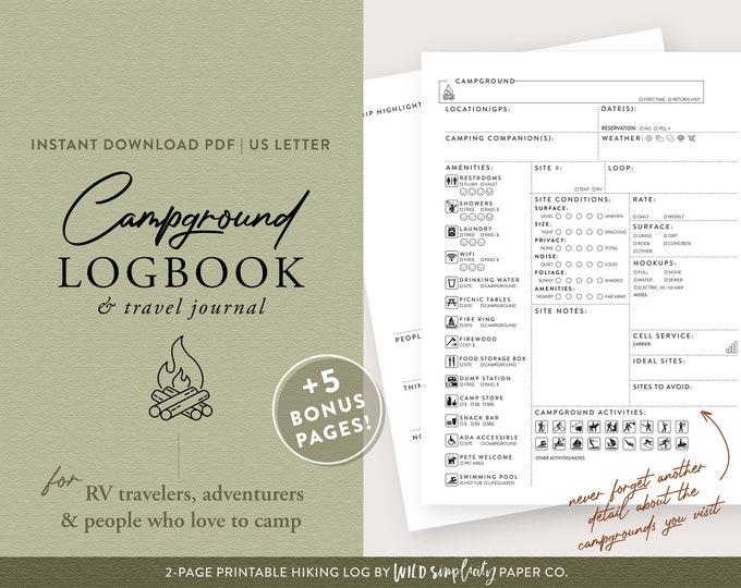 Camping Log Book Printable RV Log Book Camper Camping Journal Printable ...