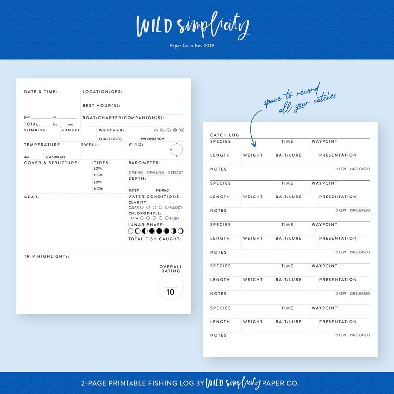 Deep Sea Fishing Log | Printable PDF | Outdoor Adventure Journal ...