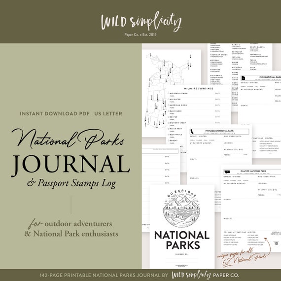 National Parks Journal Printable PDF 63-park Outdoor | Etsy