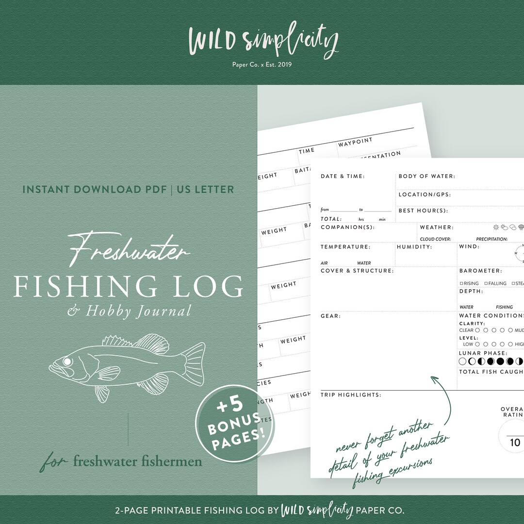 Freshwater Fishing Log | Printable PDF | Outdoor Adventure Journal ...