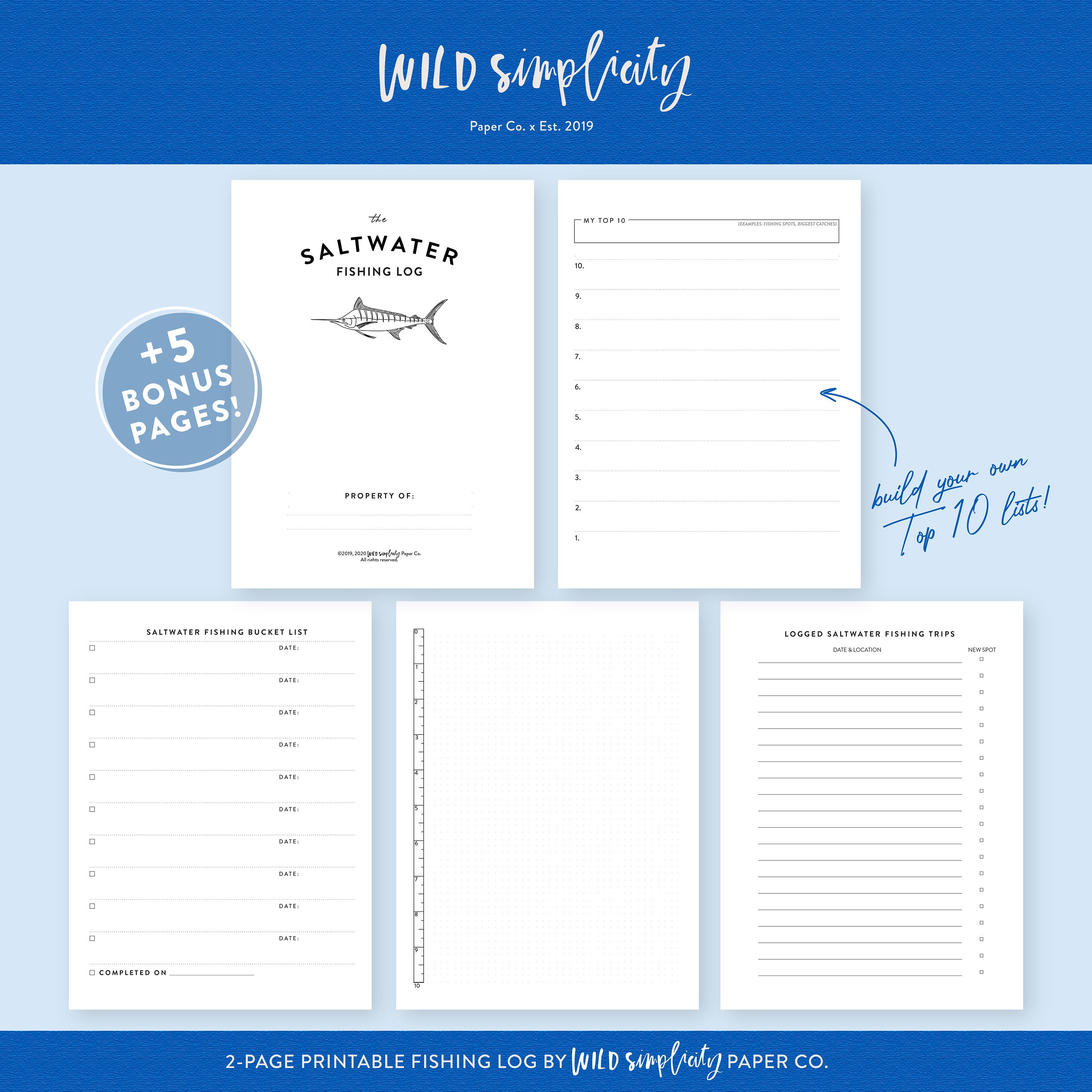 Saltwater Fishing Log | Printable PDF | Outdoor Adventure Journal ...