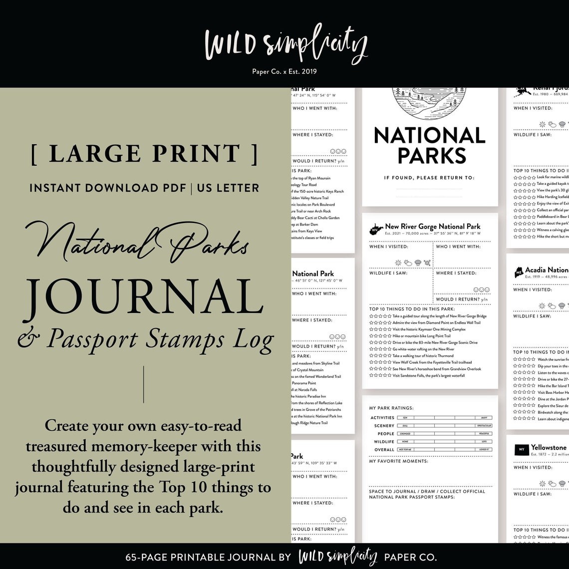 Large-print National Parks Journal | Printable PDF | 63-park Outdoor ...