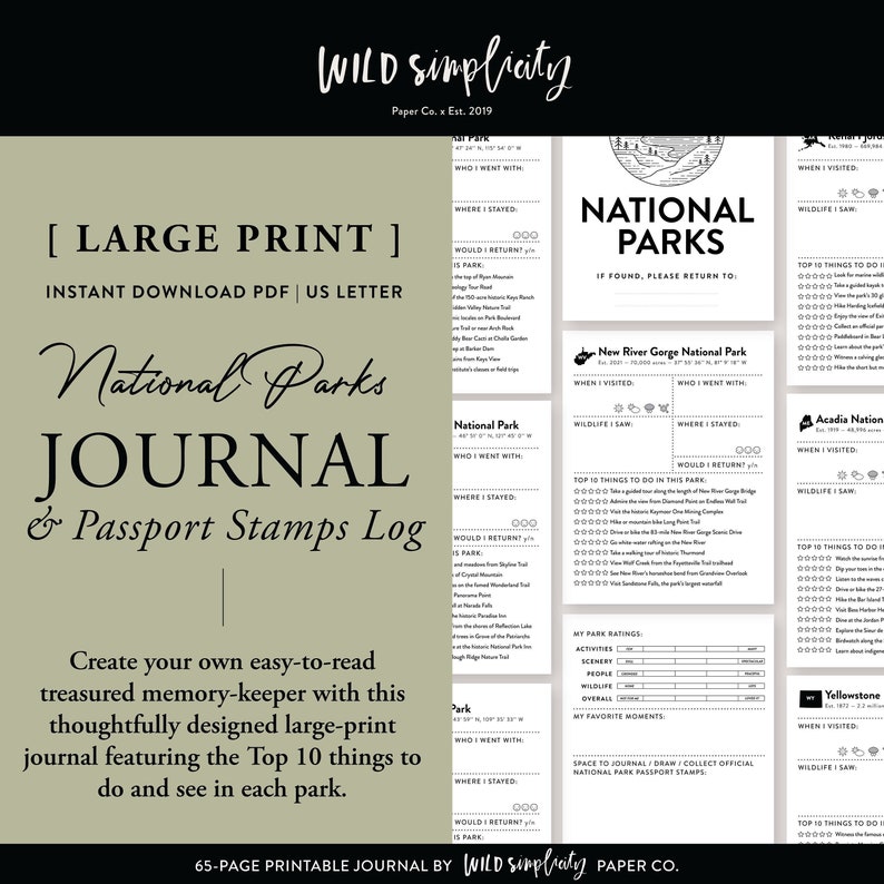 Large-print National Parks Journal | Printable PDF | 63-park Outdoor ...