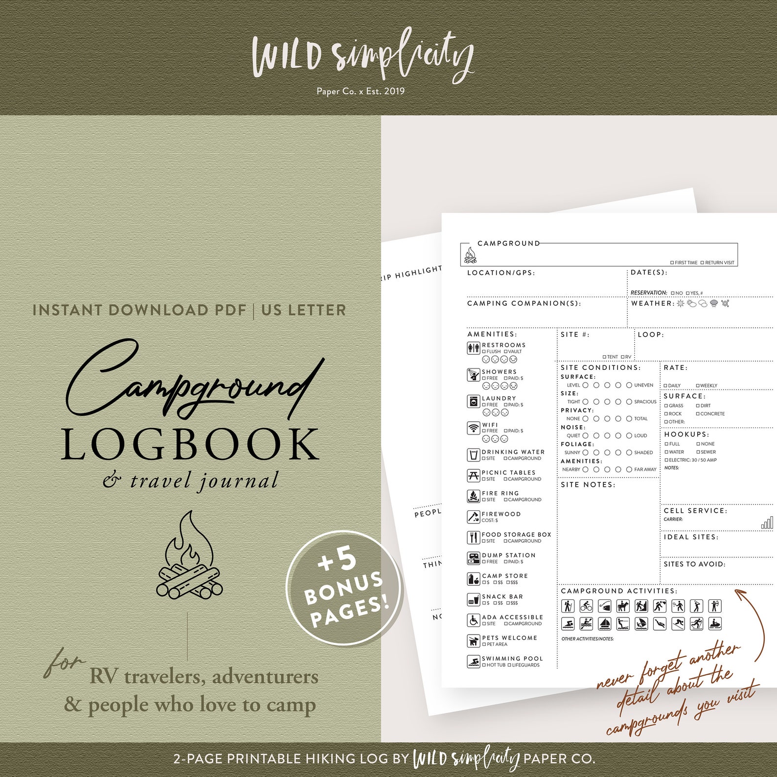 Campground Logbook & RV Travel Journal | Camping Log | Printable PDF ...