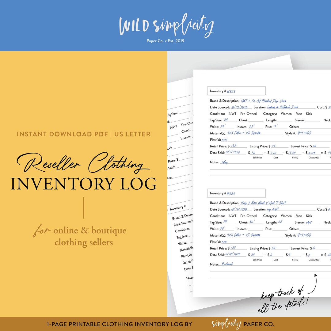 Reseller Inventory Log | Printable Listing Template for Poshmark Ebay ...