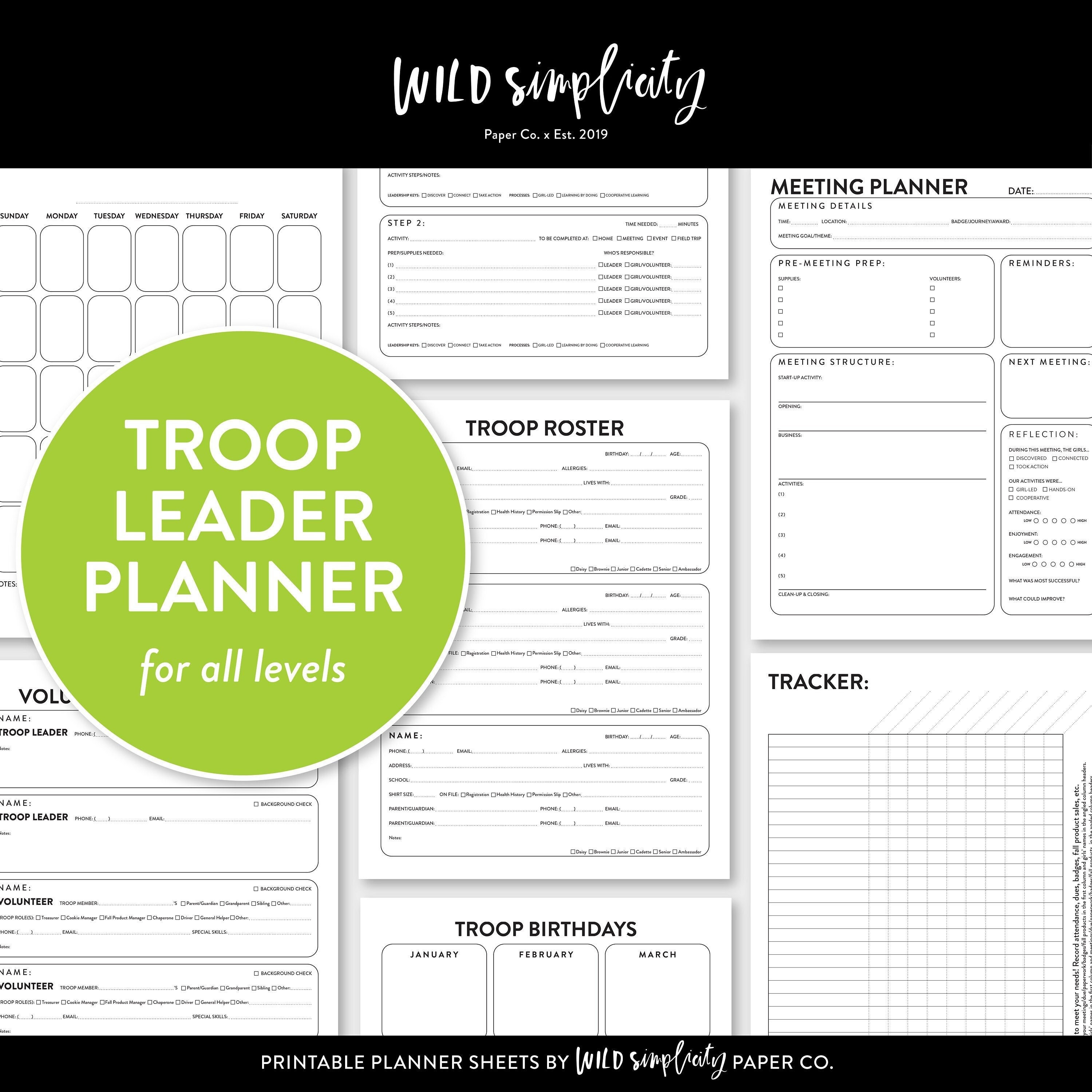 Troop Leader Planner, Printable PDF Organizing Binder Kit, 2023-2026 ...