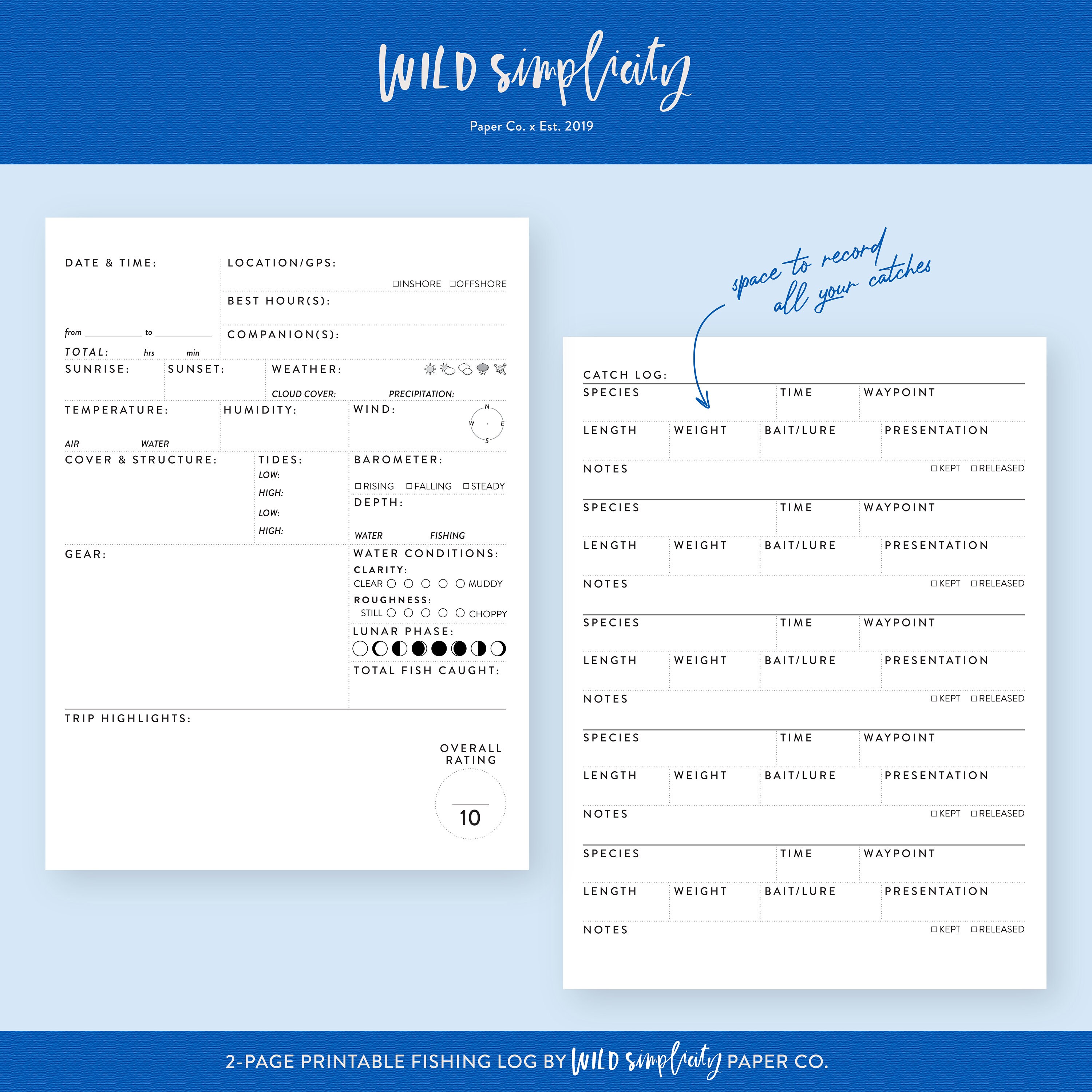 Saltwater Fishing Log | Printable PDF | Outdoor Adventure Journal ...