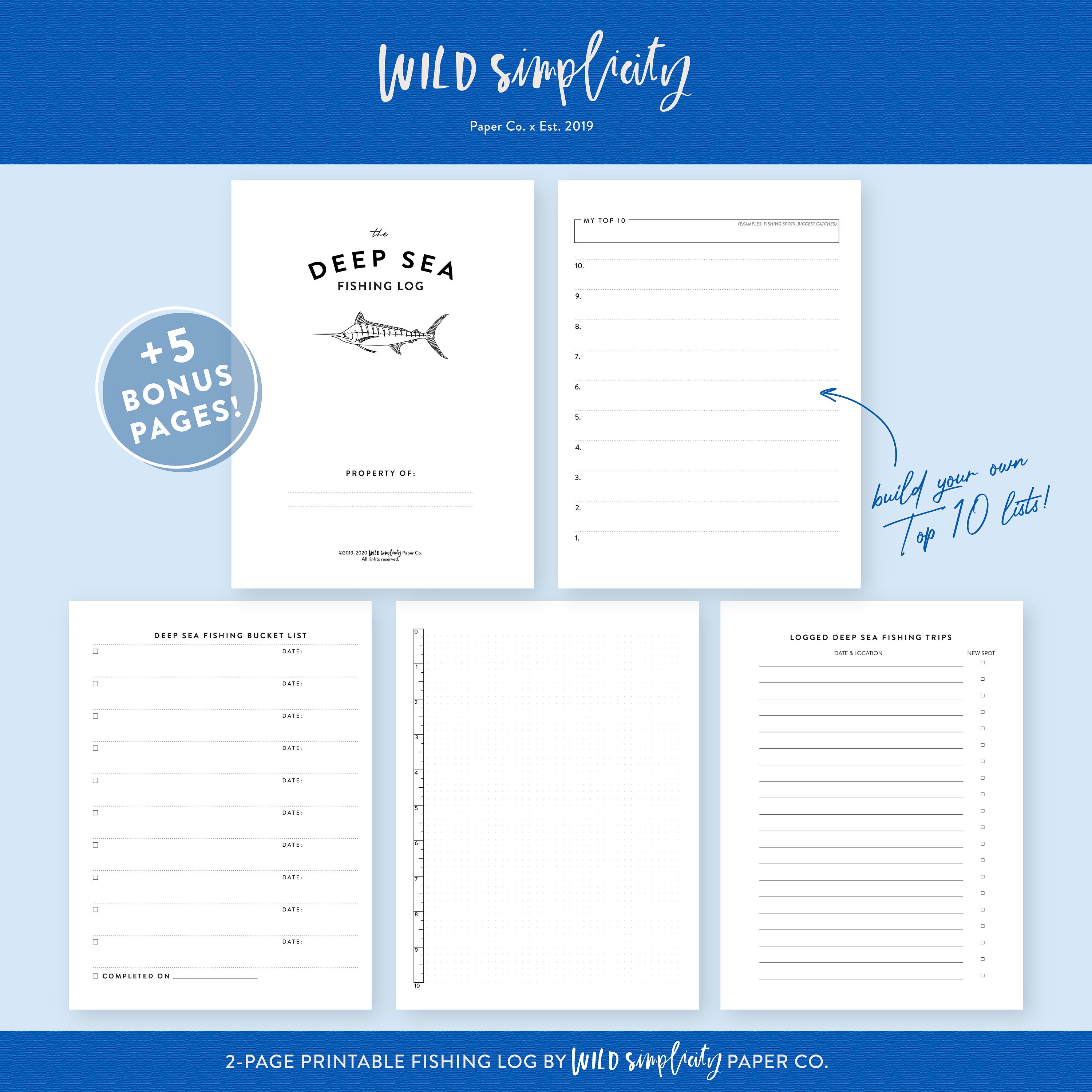 Deep Sea Fishing Log | Printable PDF | Outdoor Adventure Journal ...