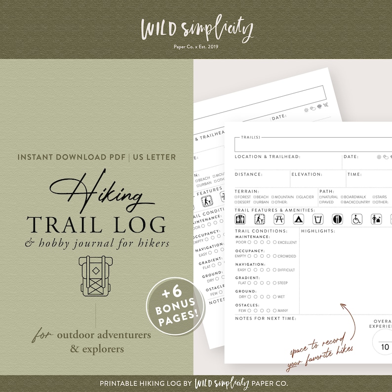 Hiking Trail Log | Printable PDF | Travel Journal for Hikers ...