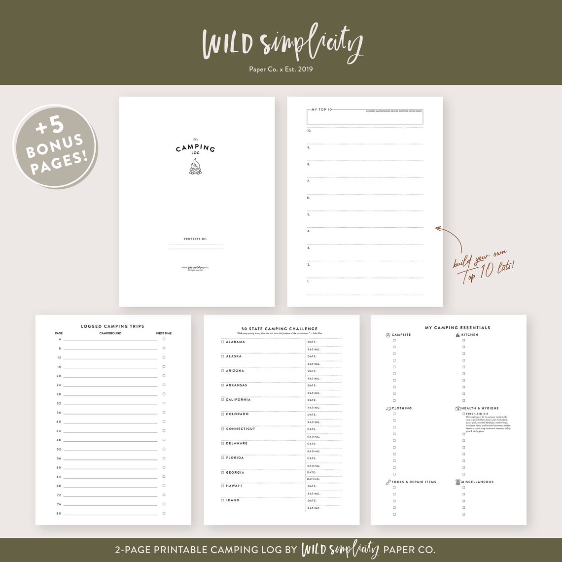 Campground Logbook & RV Travel Journal | Camping Log | Printable PDF ...