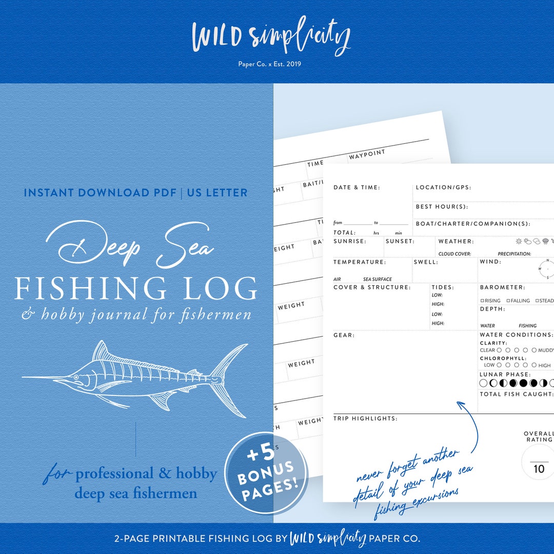Deep Sea Fishing Log | Printable PDF | Outdoor Adventure Journal ...