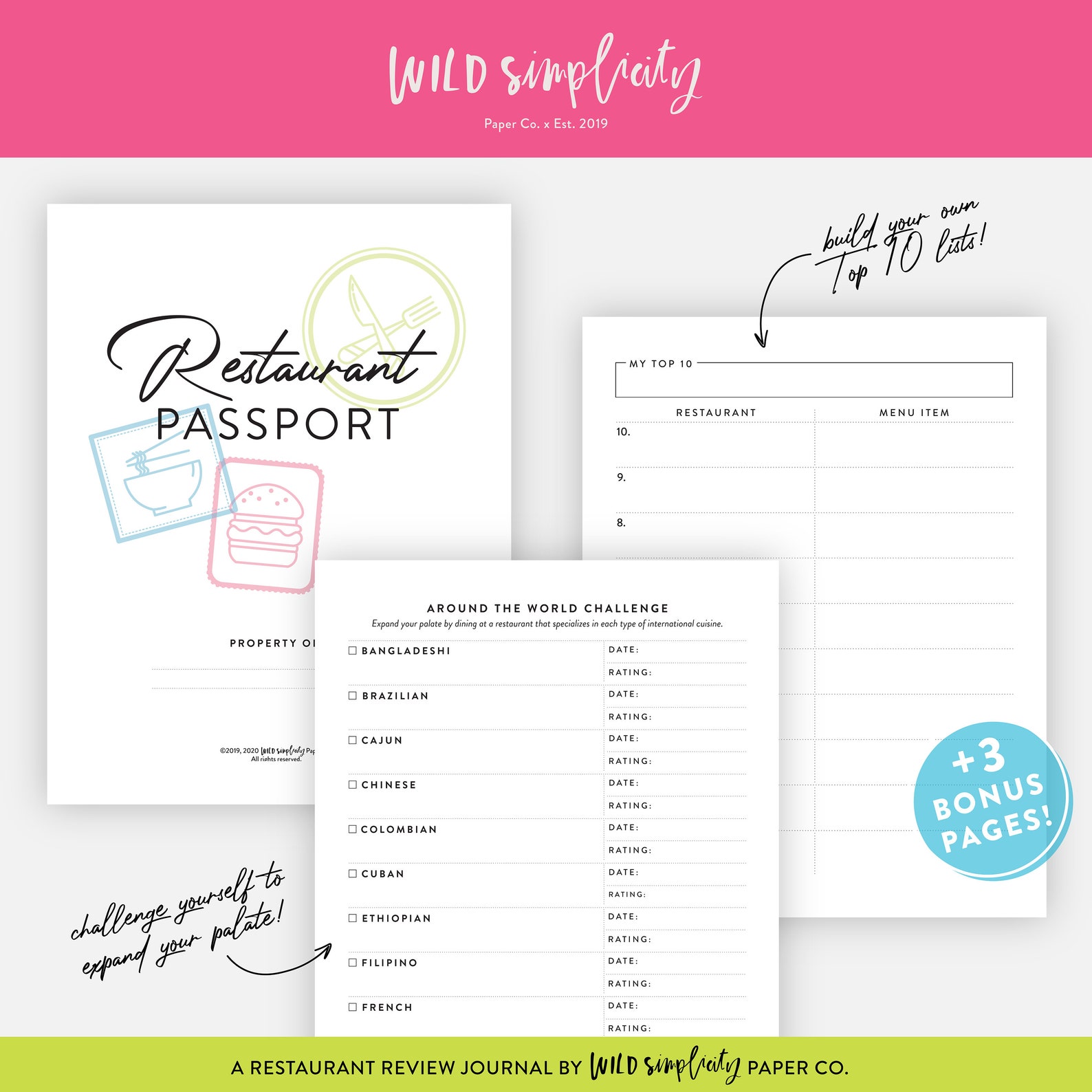 Restaurant Passport | Restaurant Review Log | Printable PDF ...