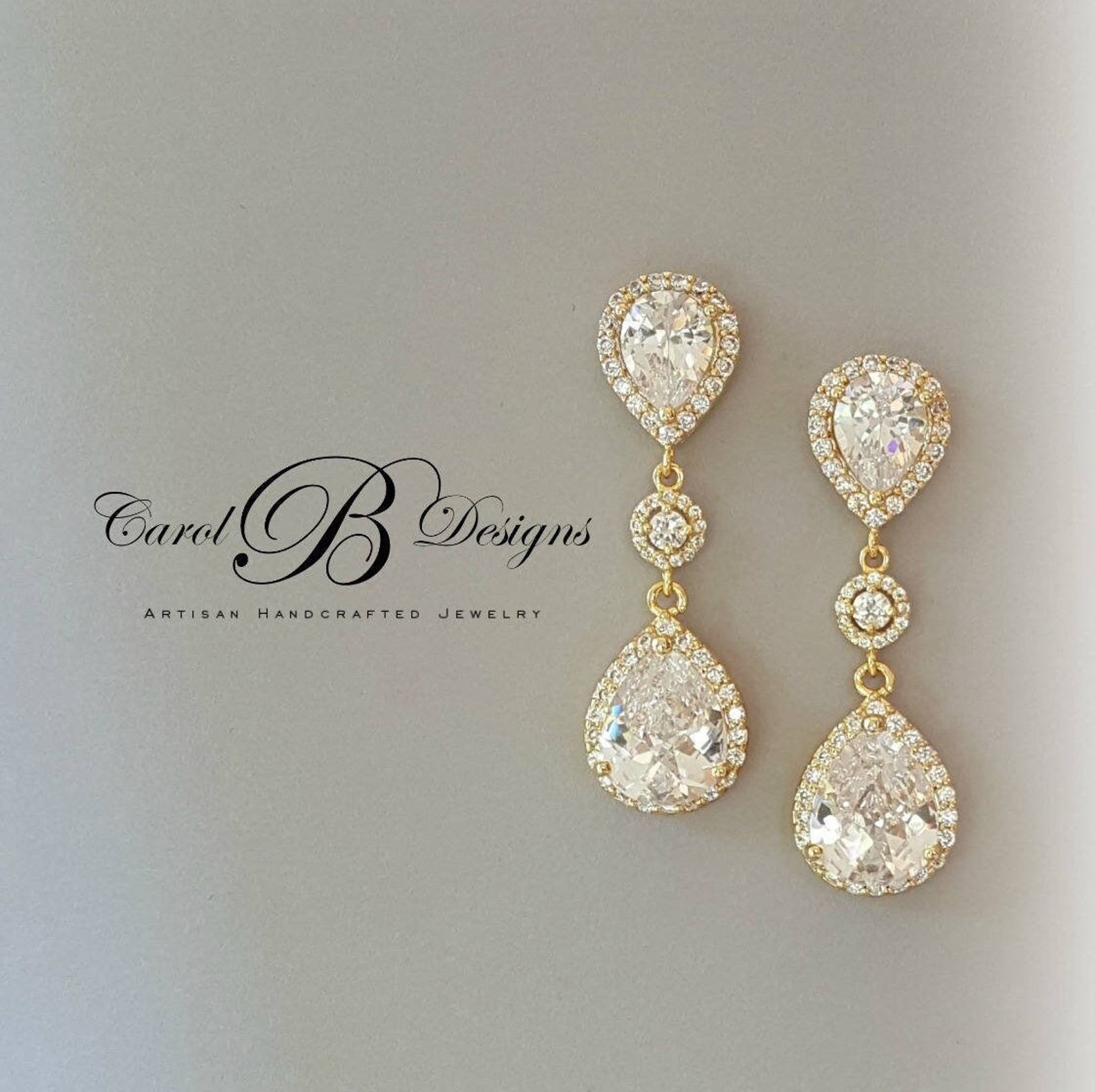 Wedding Jewelry for Brides, Gold Tone Cubic Zirconia Earrings, Mother ...