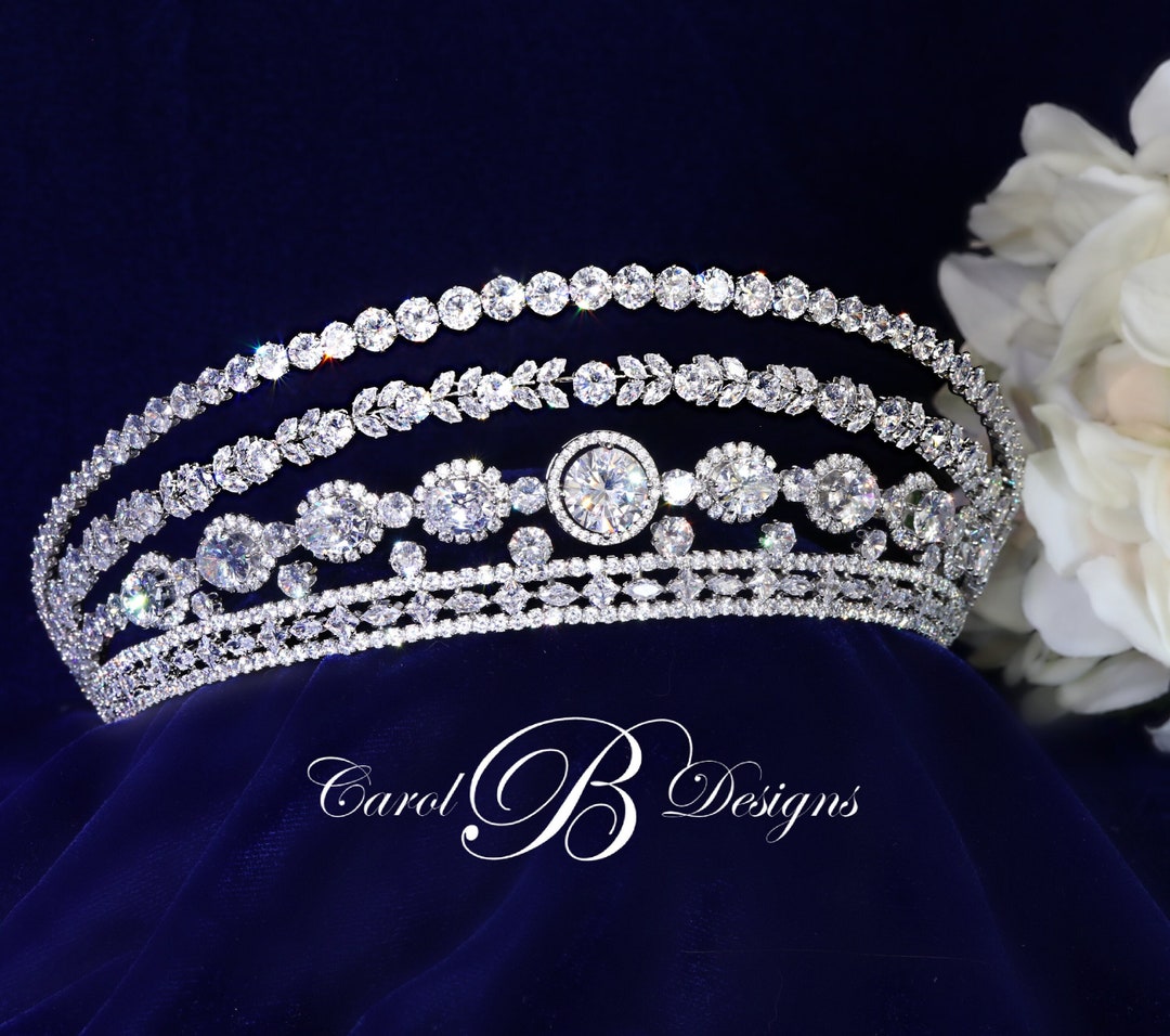 Bridal Tiara, Grecian Royal Tiara, Crystal Wedding Tiara, Silver Bridal ...
