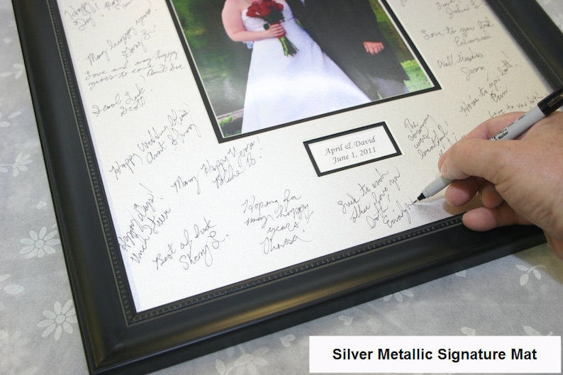 24x30 Signature Mat WITH Frame. Silver, Gold, White and Black ...