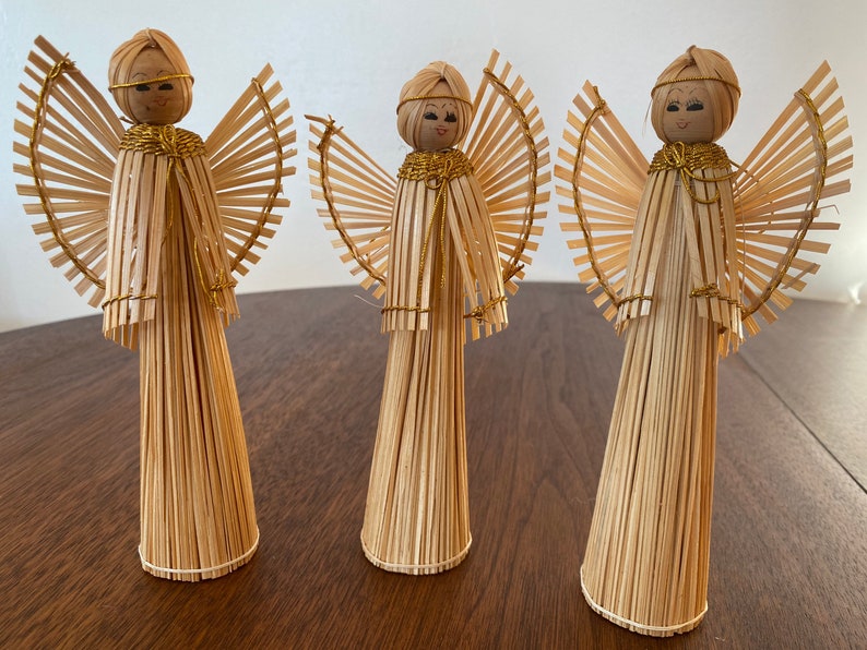 Vintage Wicker Straw Rattan Angel Christmas Ornament Sets - Etsy