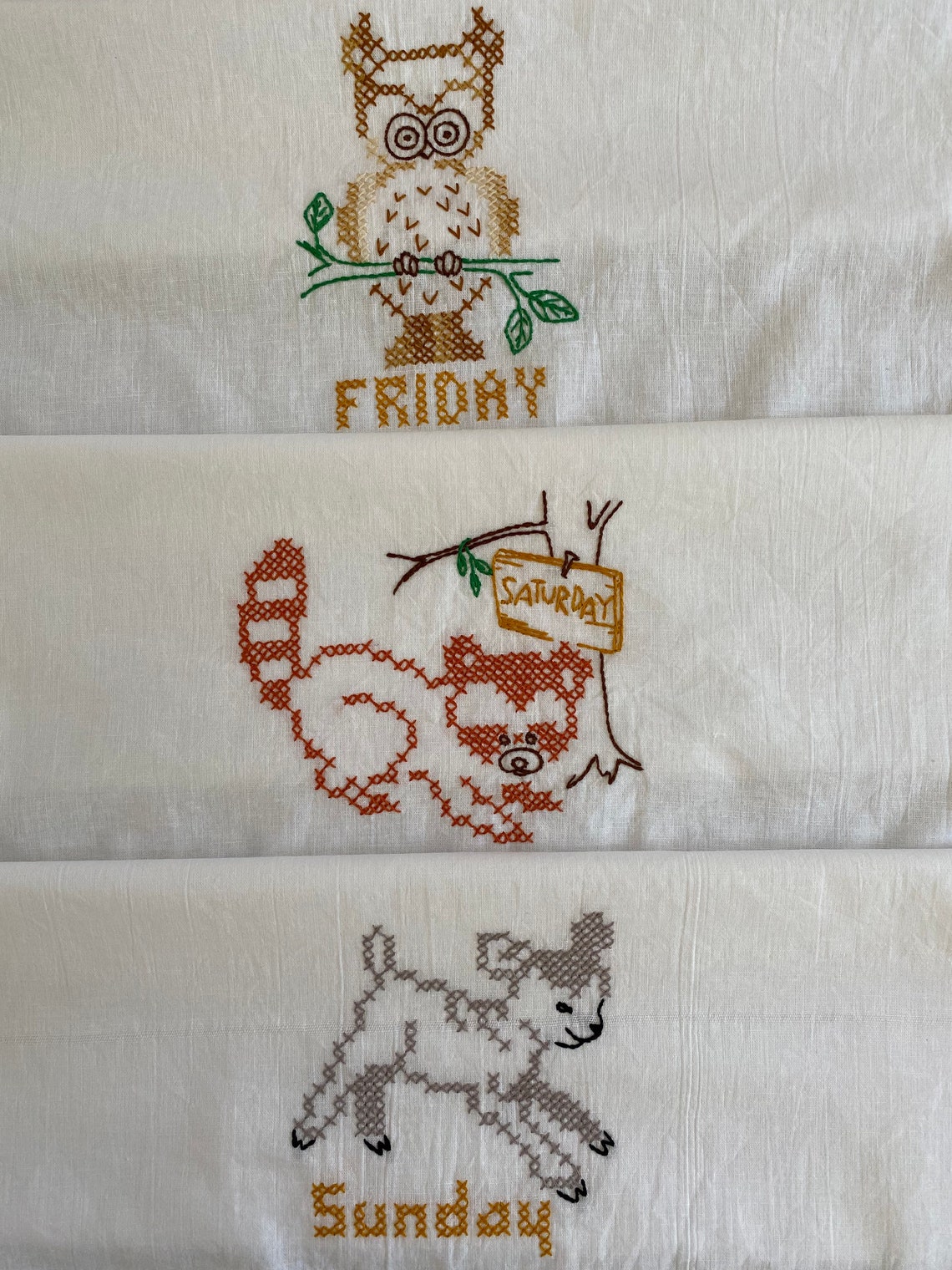 Vintage Animal Large Days of the Week Set of 7 Cotton Tea Towel Dish ...