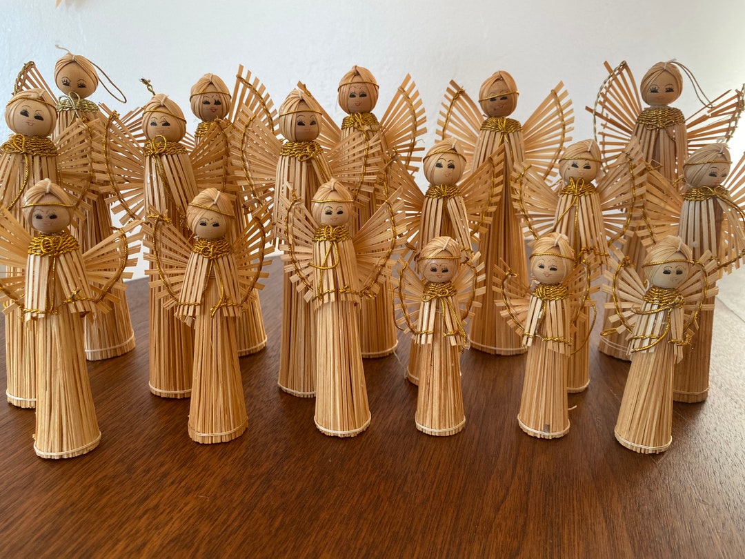 Vintage Wicker Straw Rattan Angel Christmas Ornament Sets - Etsy