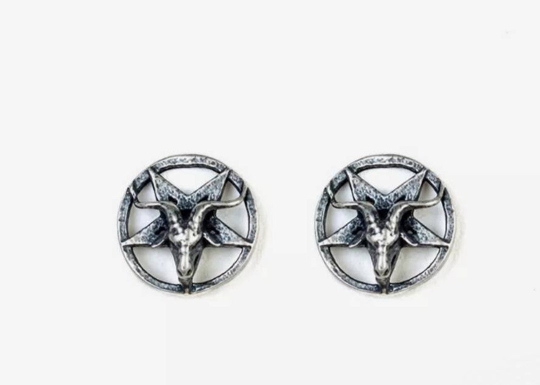 Pentagram & Baphomet GOAT Satanic Devil Stud Earrings Dark Themes ...