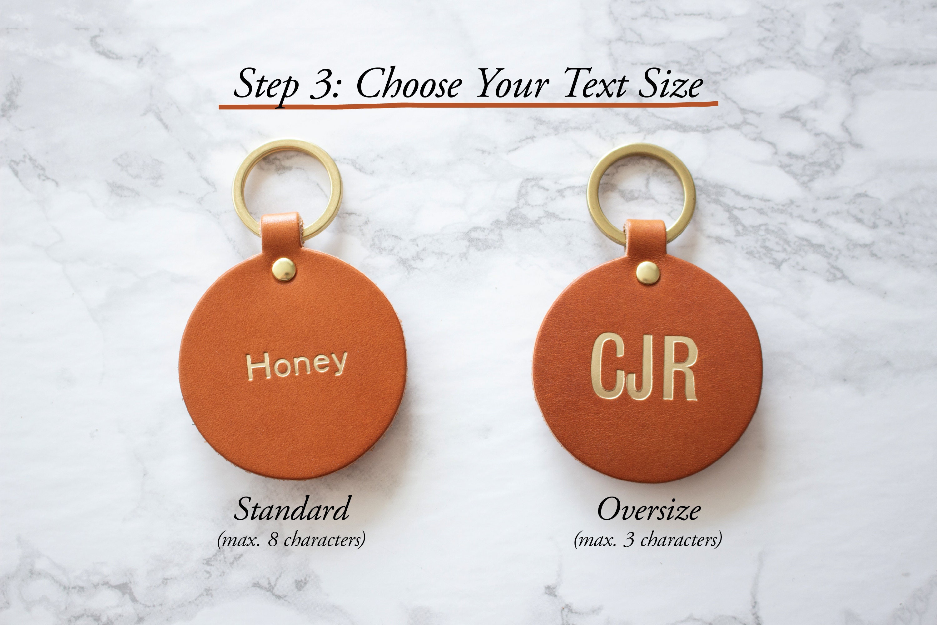 Monogram Round Leather Keychain. Full Grain Nude Leather Key - Etsy