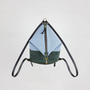 Leather Backpack - Light Denim and Forest Green Leather Mini Backpack ...