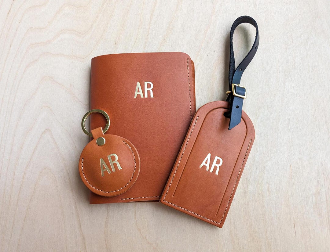 Leather Travel Accessories Kit - Personalized Luggage Tag, Passport ...