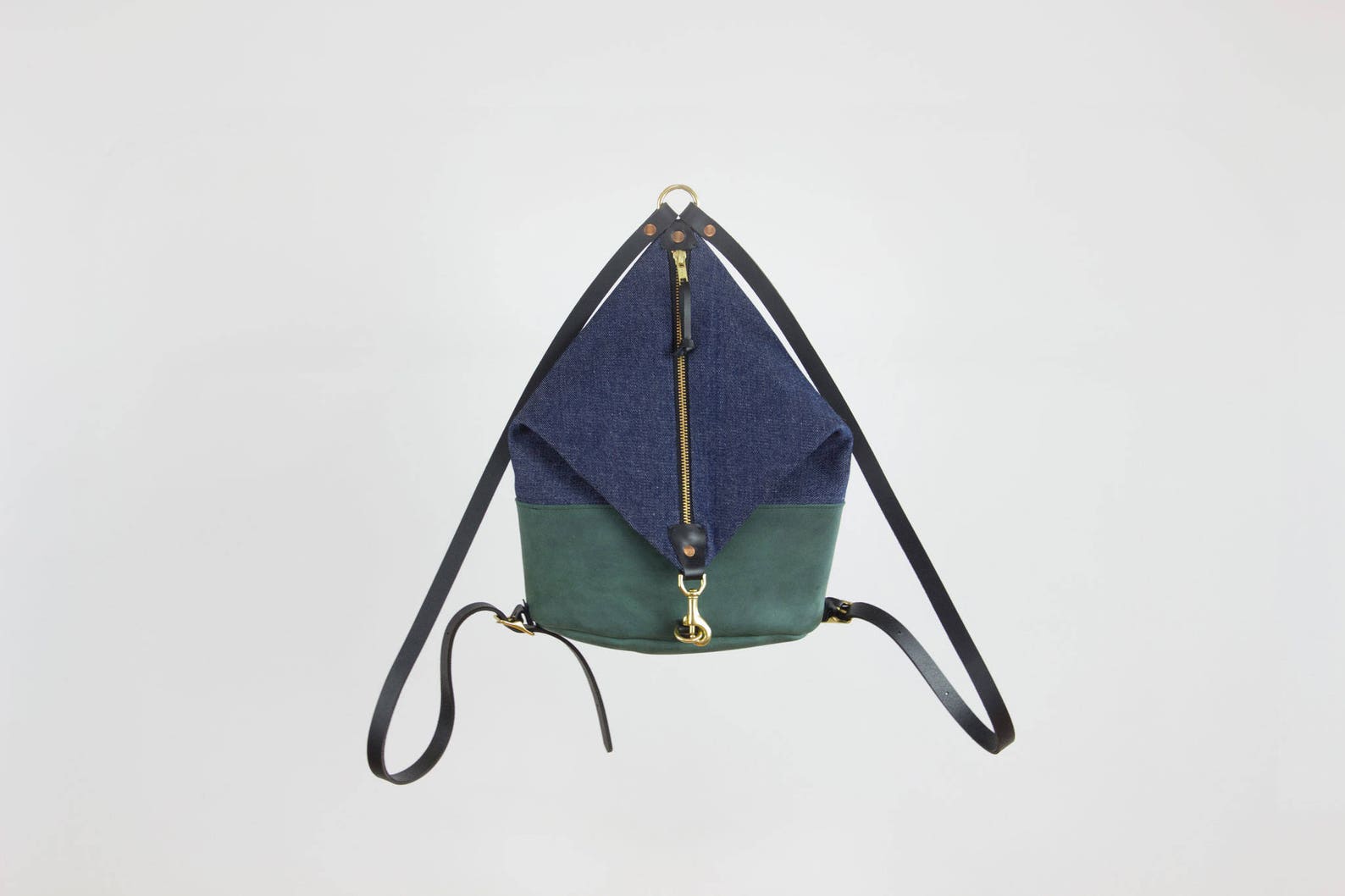 Leather Backpack Dark Denim and Forest Green Leather Mini - Etsy