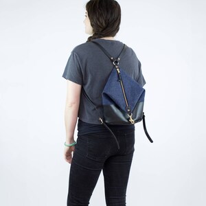 Leather Backpack - Dark Denim and Forest Green Leather Mini Backpack ...