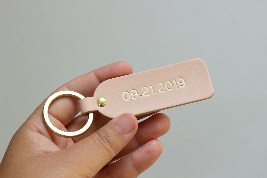 Custom Leather Keychain: Personalized Gold Foil Key Fob, Groomsmen Gift ...