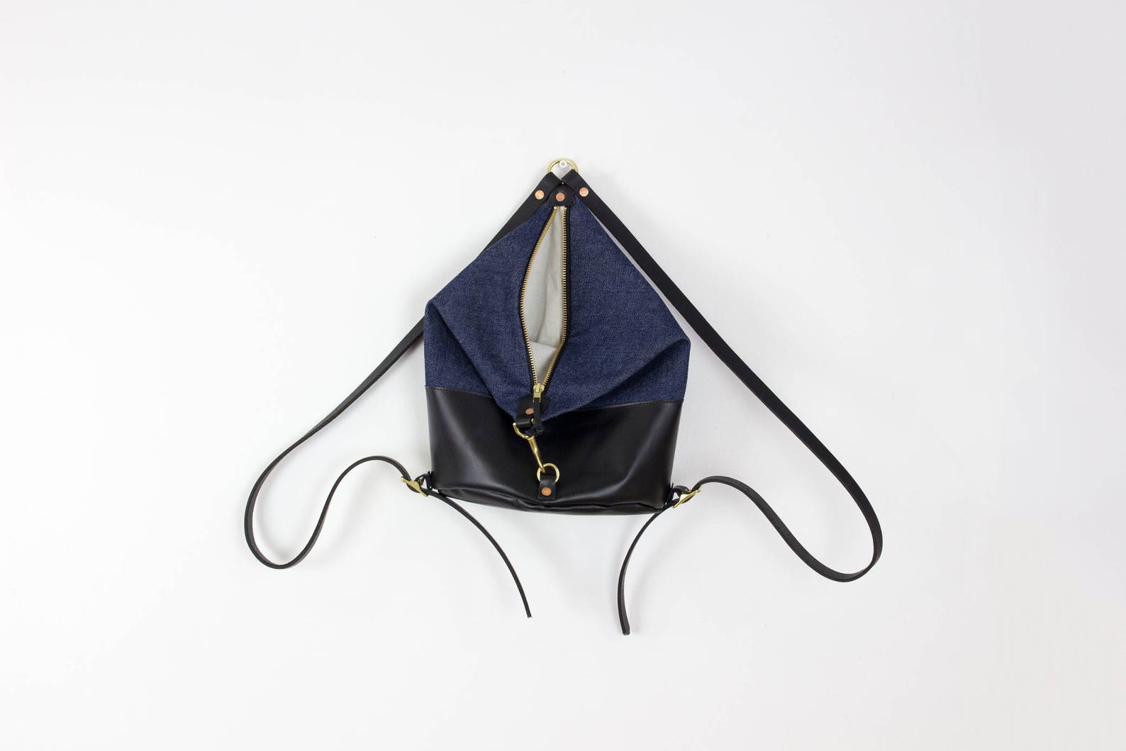 Leather Backpack Dark Denim and Forest Green Leather Mini - Etsy