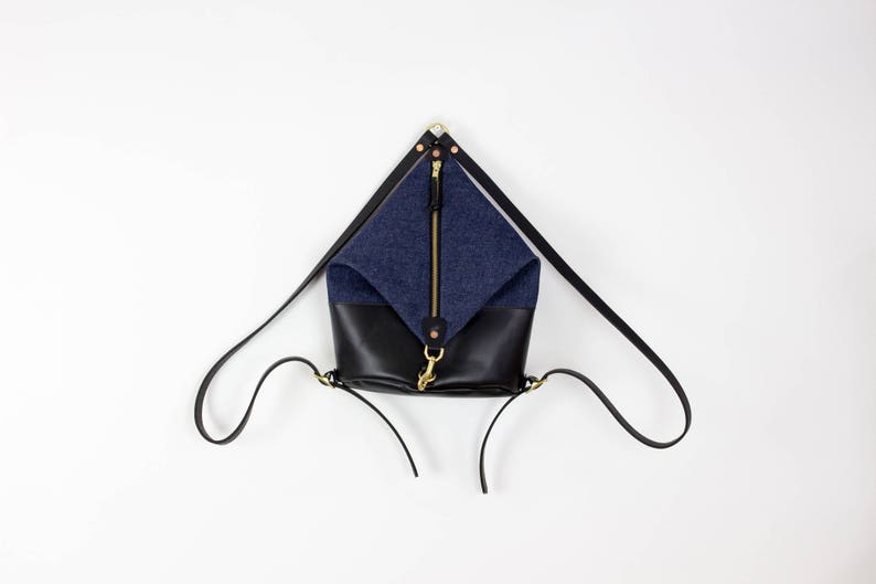 Leather Backpack Dark Denim and Forest Green Leather Mini - Etsy