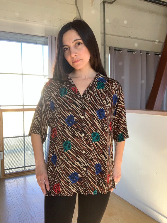 Vintage leaf print button - Gem