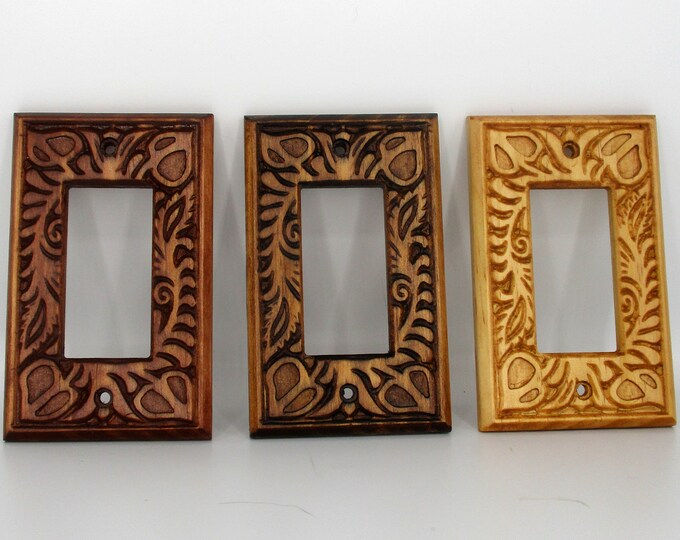 Solid Wood Carved Floral Block GFCI Rocker Light Switch or - Etsy