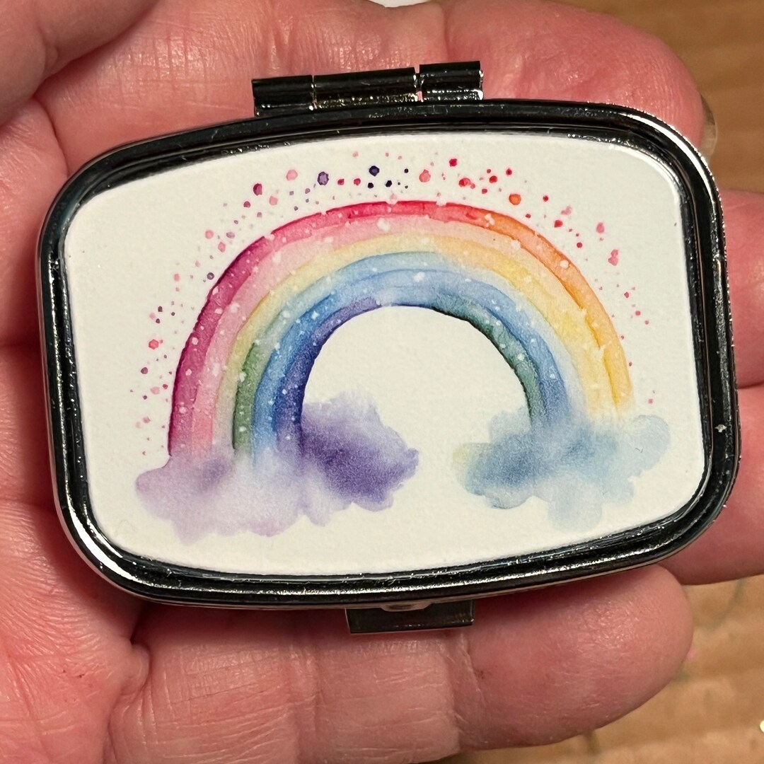 RAINBOW CLOUDS PILLBOX, Pill Box for Your Pocket or Purse, Pill Organizer, Vitamin/ Mints ...